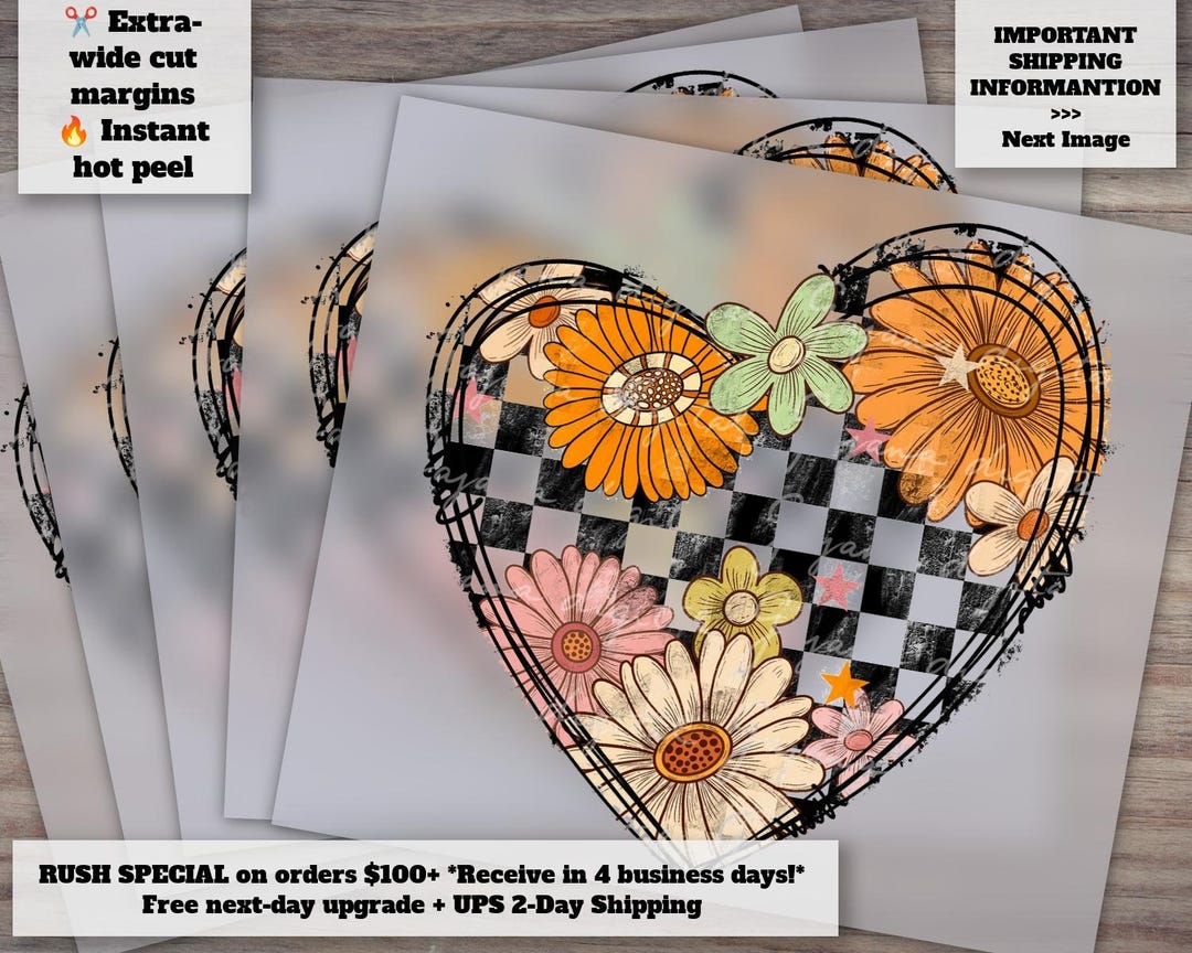 Retro Checkered Heart Design - Floral 70s Groovy Valentine, Retro ...