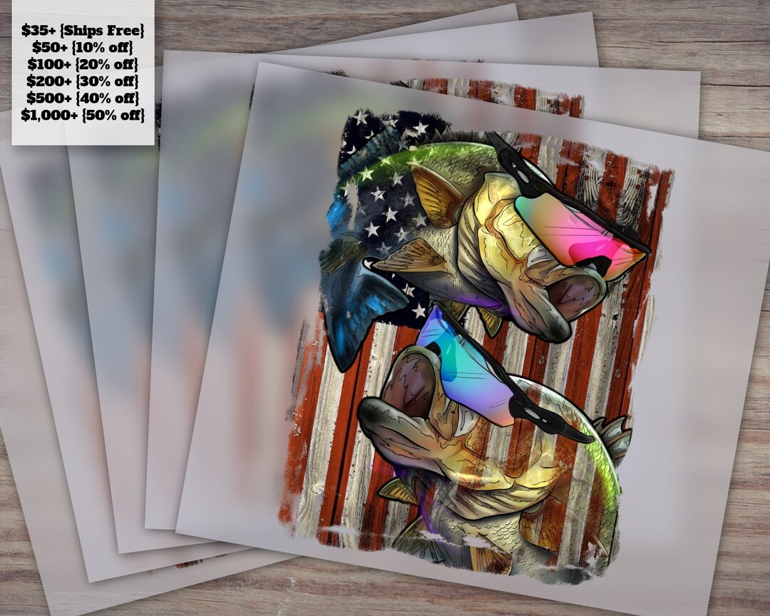 USA Bass Fish and American Flag Design, Ready-to-press Heat Transfer ...