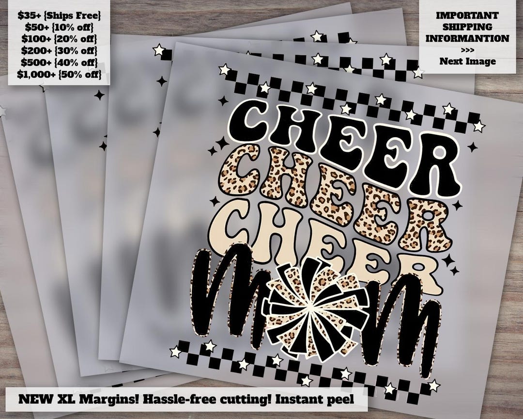 Cheer Mom DTF Transfers in Black and Cheetah Print - Ready-to-press Hot ...