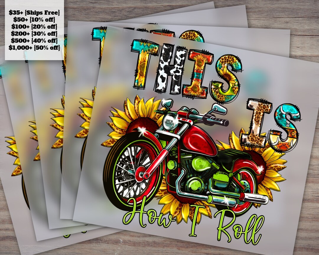 Chopper Motorcycle With Sunflowers DTF Heat Transfer Ready to Press ...