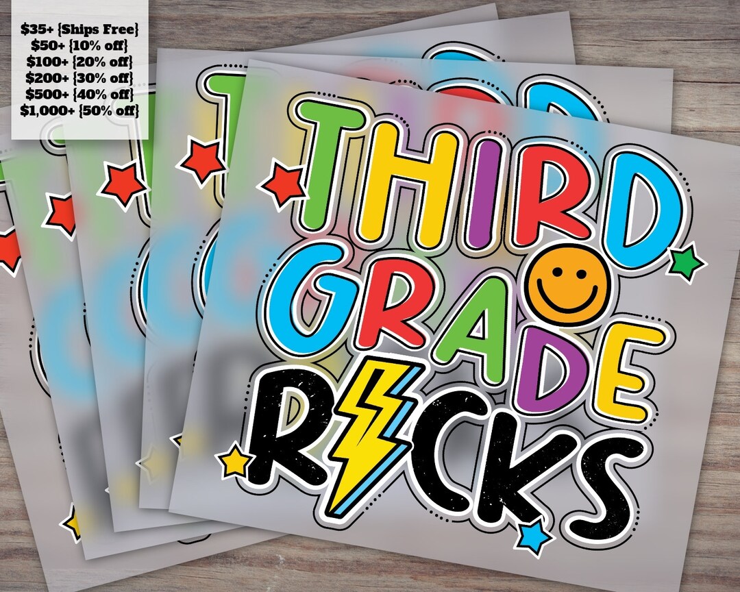 Third Grade Rocks Design, Back to School Lightning Bolt, Ready to Press ...