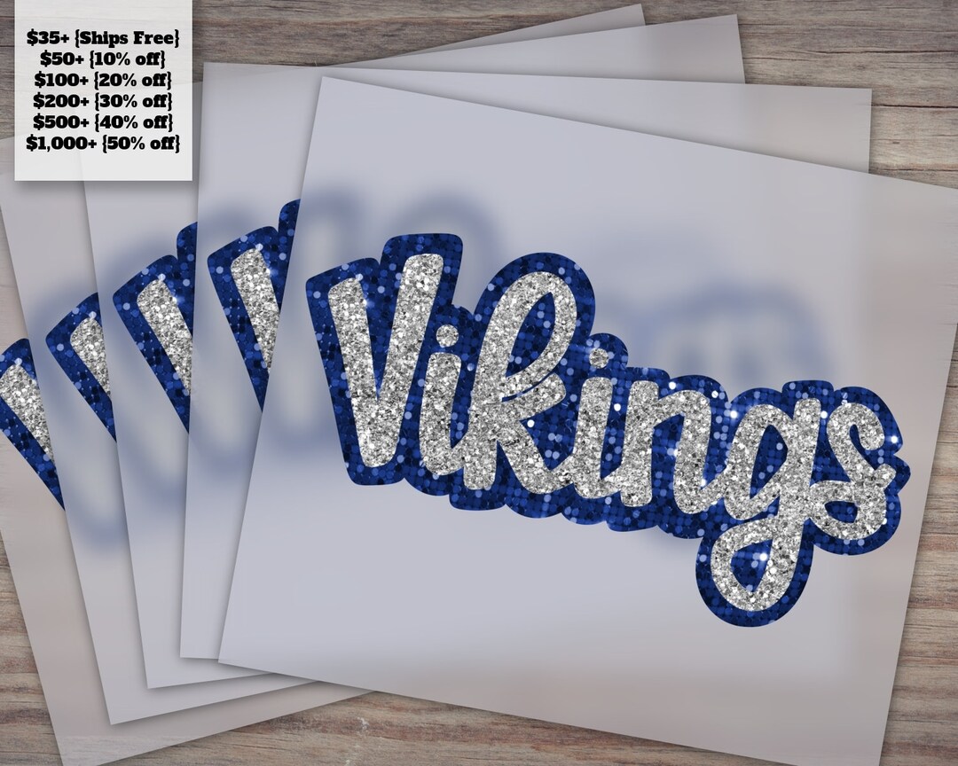 Vikings Football Glitter Sequins Design Hand Drawn Faux Appliqué Patch ...