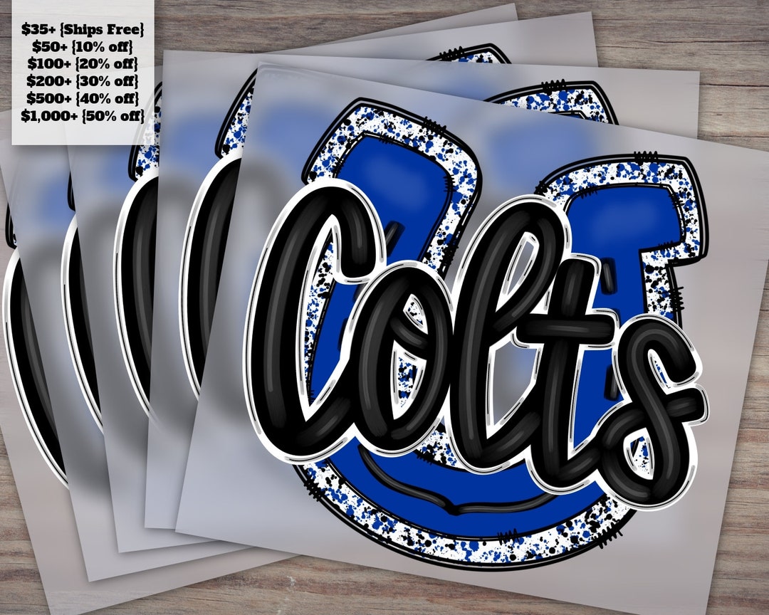 Blue Colts Football Mascot Hand Drawn Design, DTF Heat Transfer Ready ...