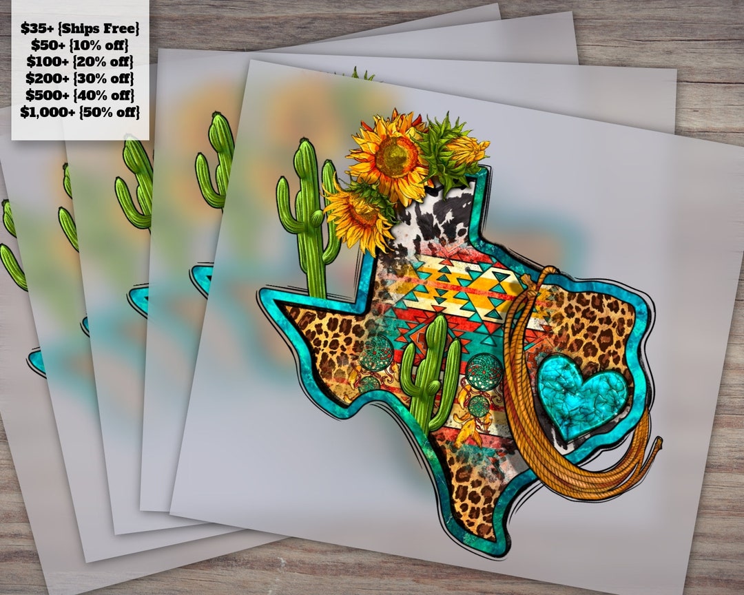 Western Texas Map Design Ready to Press, Heat Transfer, DTF Texas State ...