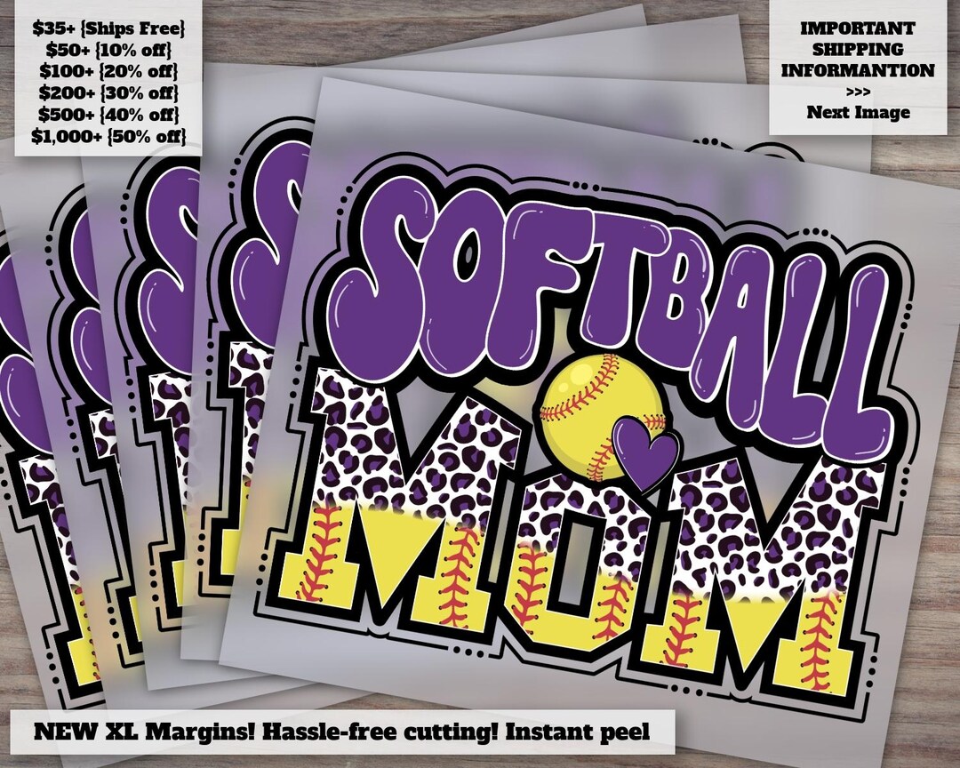 Groovy Purple Softball Mom Design | Leopard Print | Heat Transfer and ...