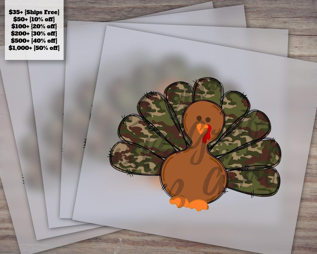 Turkey Army Camouflage Thanksgiving Boy Fall Design Ready to Press Heat ...