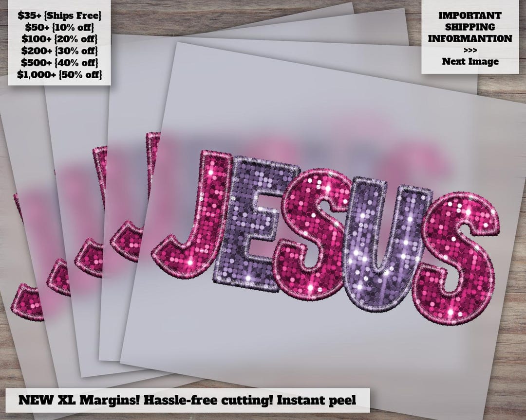 Christian Faux Glitter Jesus Design for Heat Transfer and DTF | Ready ...