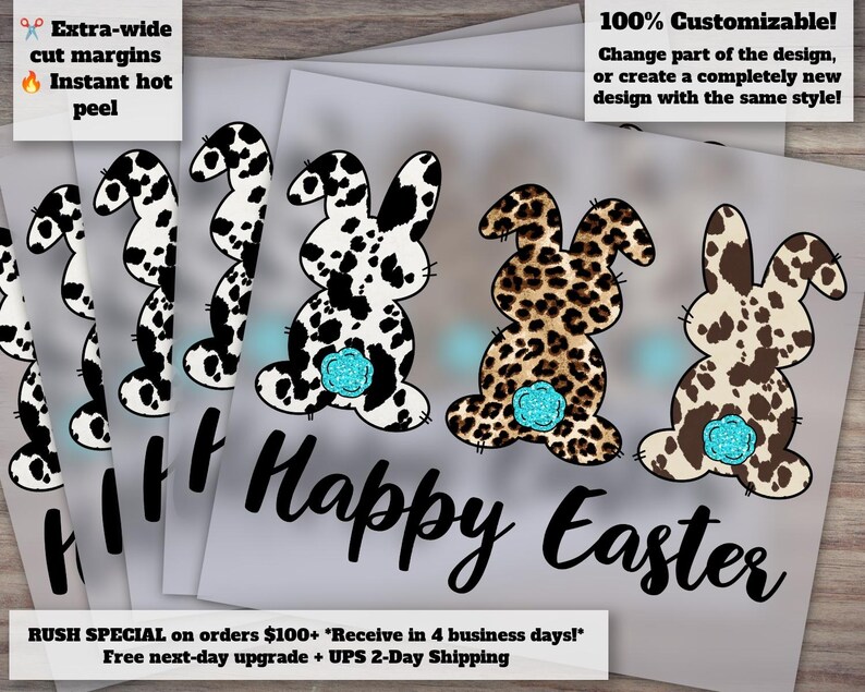 Happy Easter Bunny Trio Dtf Transfer Design - Turquoise Leopard ...