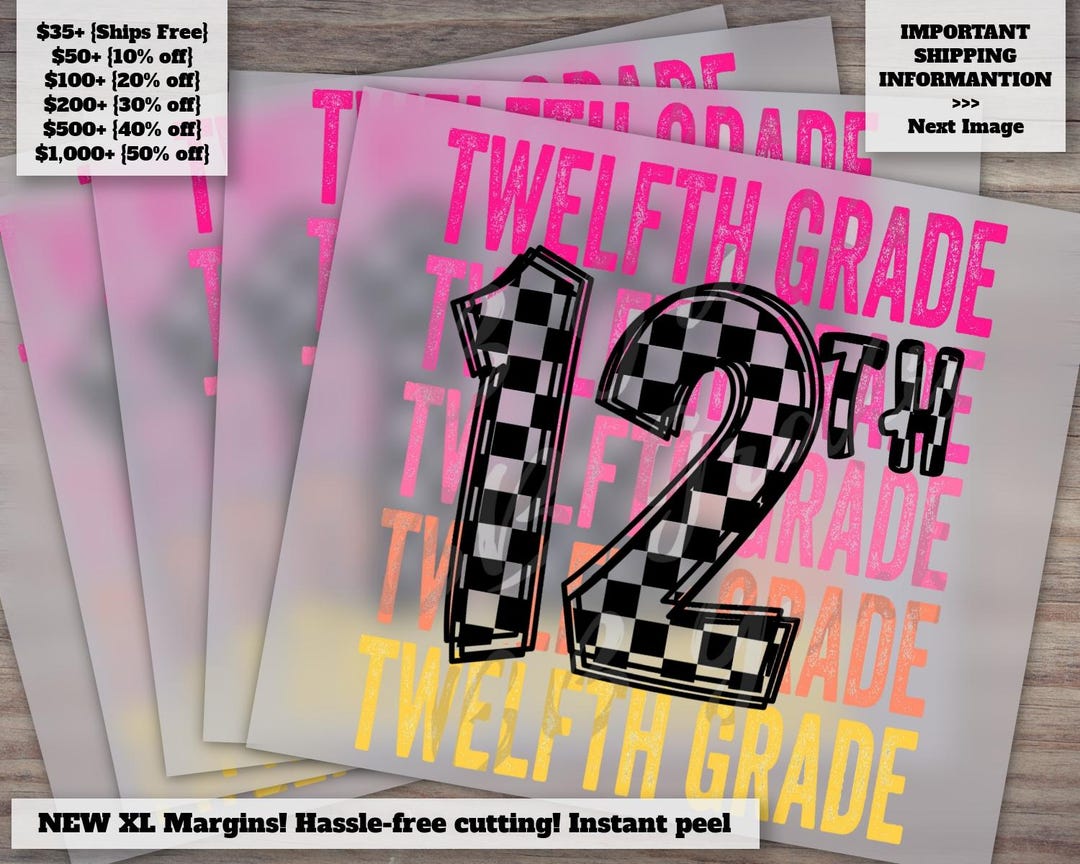 12th Grade Girl Back to School Stacked Checker Design | Ready to Press ...