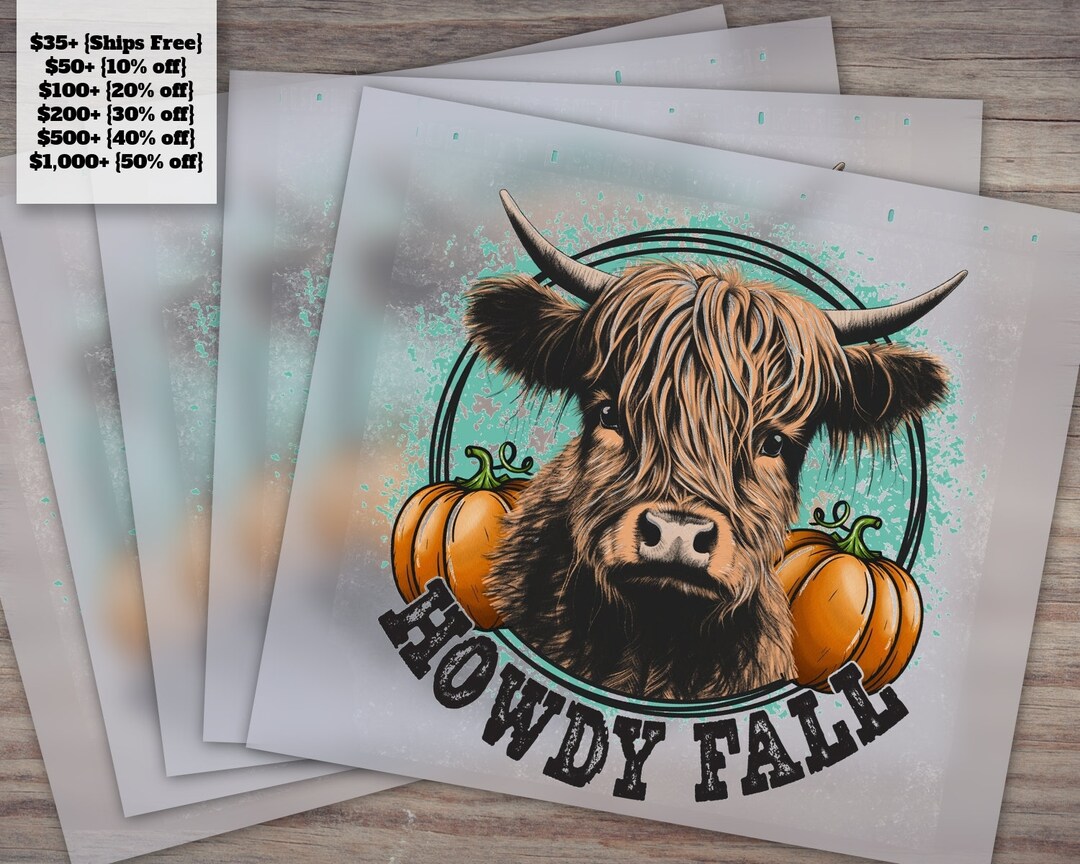 Western Autumn Shirt Design Highland Cow Heat Transfer DTF Press Ready ...