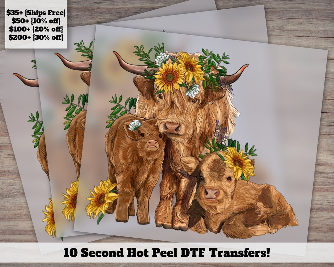 Cow Family With Sunflowers DTF Transfer Custom Screen Print and Ready ...