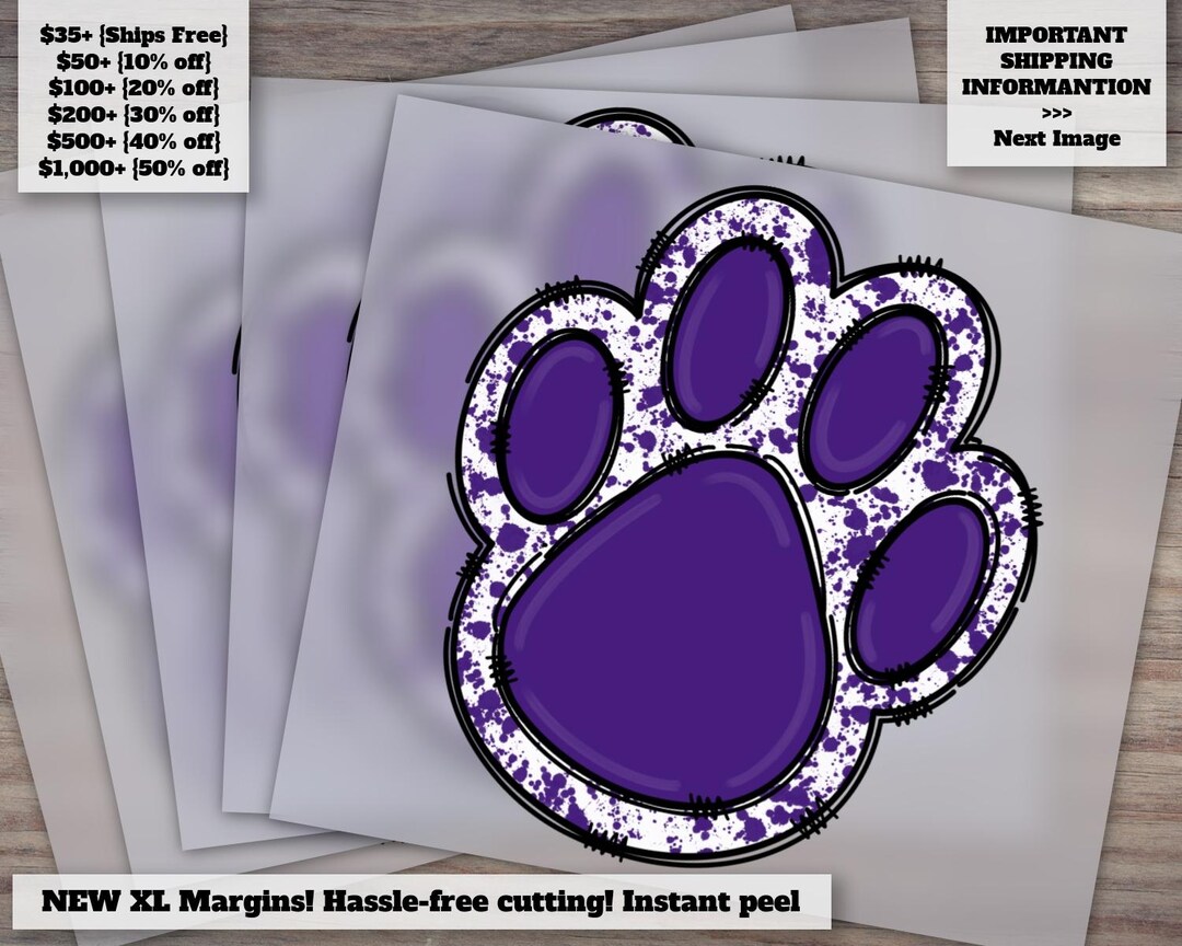 Hand-drawn Purple Paw Design for Heat Transfer, DTF Ready to Press ...