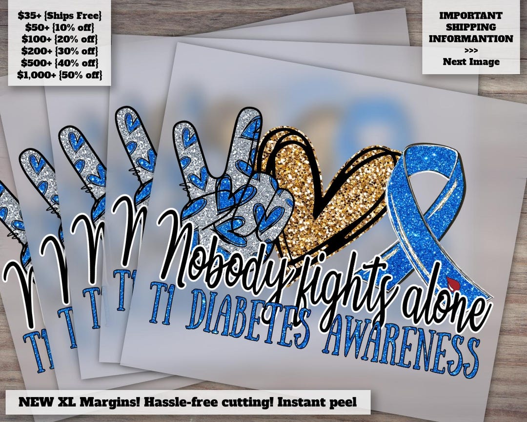Type 1 Diabetes Awareness Design, Blue Ribbon Ready to Press, Heat ...