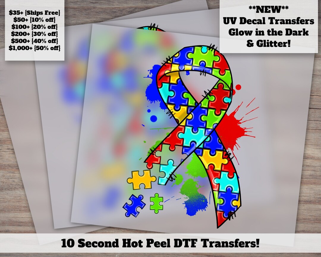 Autism Awareness Ribbon Design, Ready to Press, Heat Transfer, DTF ...