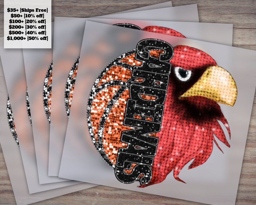 Cardinals Basketball Glitter Heat Transfer Design Faux Embroidery and ...