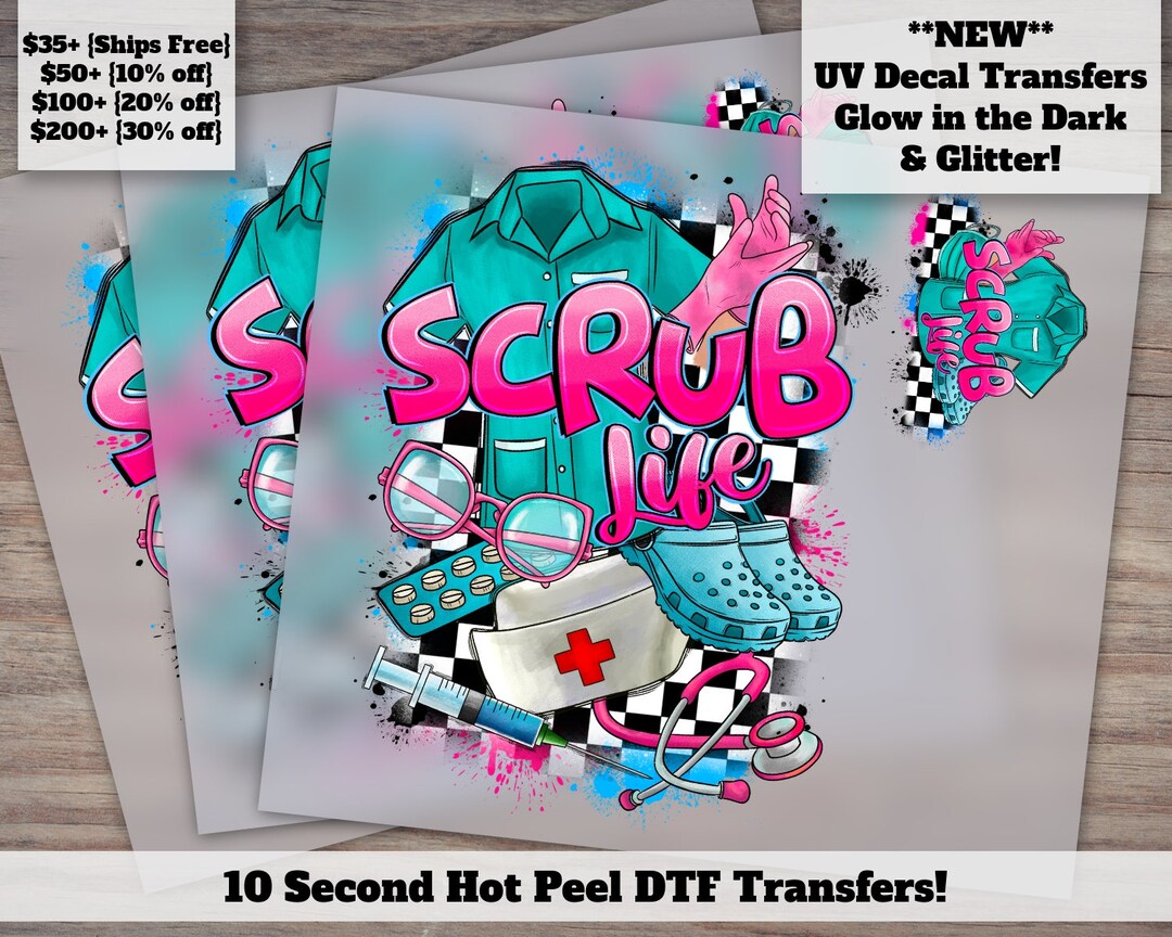 Nurse Life Scrub Design With Smiley Face Ready to Press Heat Transfer ...