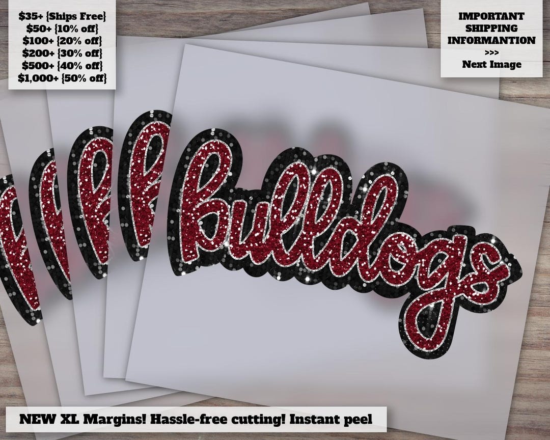 Bulldogs Glitter Sequins Design | Hand-drawn Faux Patch | Bulldog Football Heat Transfer | Ready ...