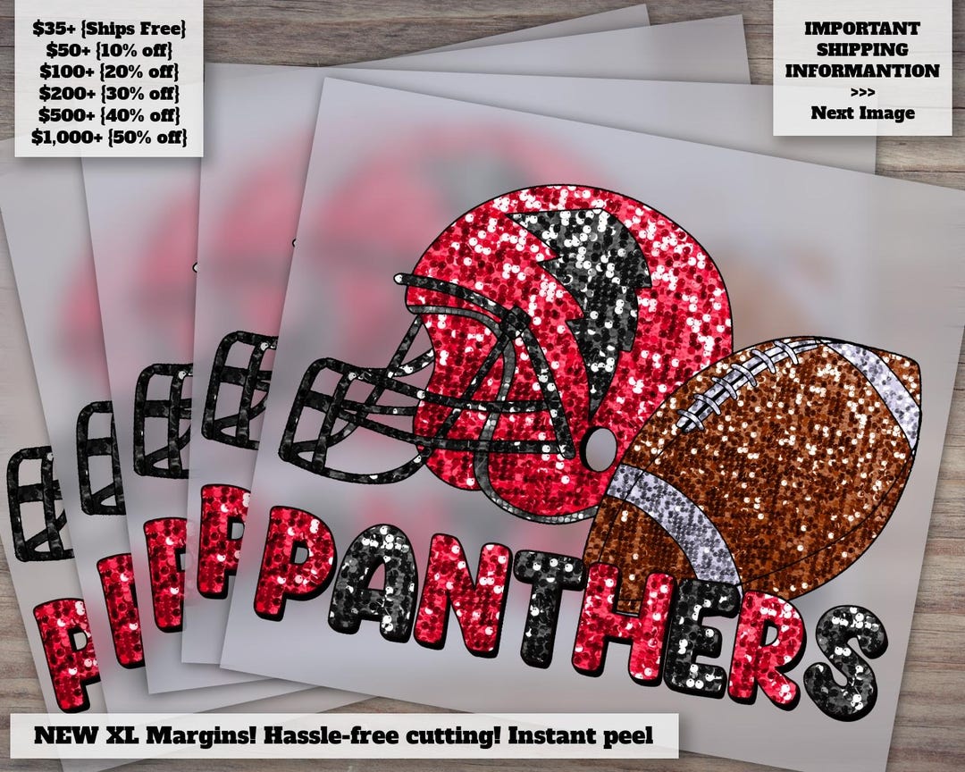Panthers Sequin Heat Transfer - Red and Black Football Ready-to-press, DTF Heat Transfers - Etsy