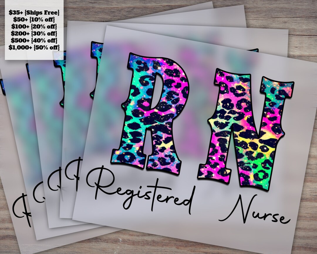 Registered Nurse Colorful Leopard Design for Heat Transfer and DTF, RN ...