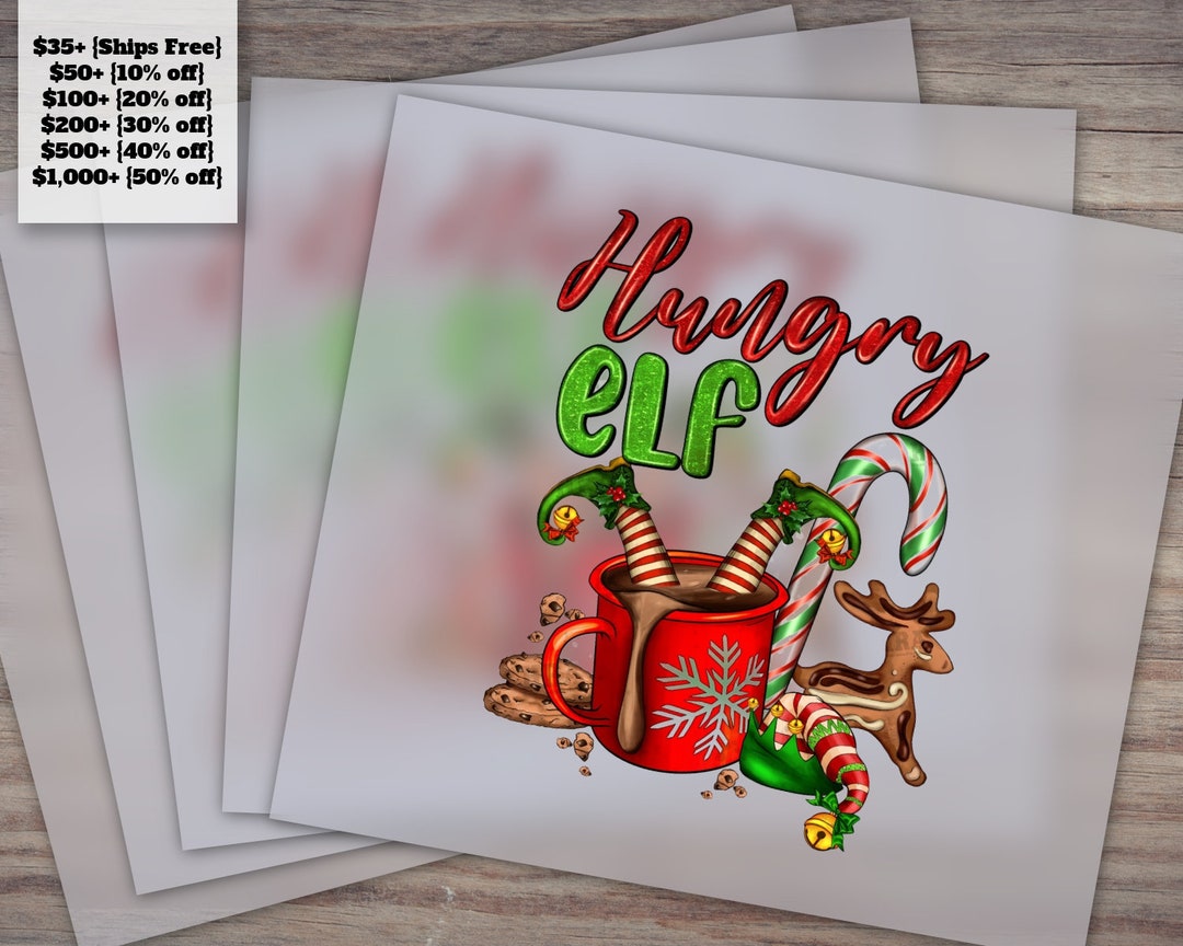 Christmas Hungry Elf Design, DTF Ready to Press, Glitter Theme, Merry ...