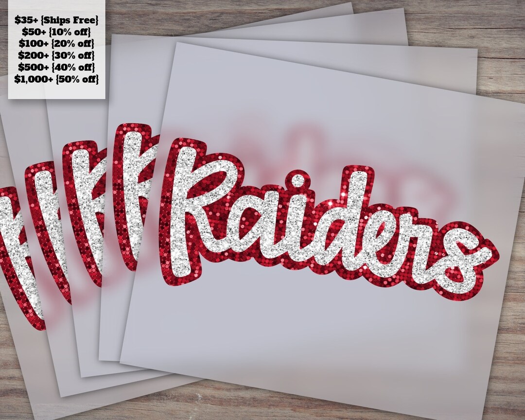 Raiders Hand Drawn Sequins Glitter Design Faux Appliqué Patch DTF Ready to Press Heat Transfer ...