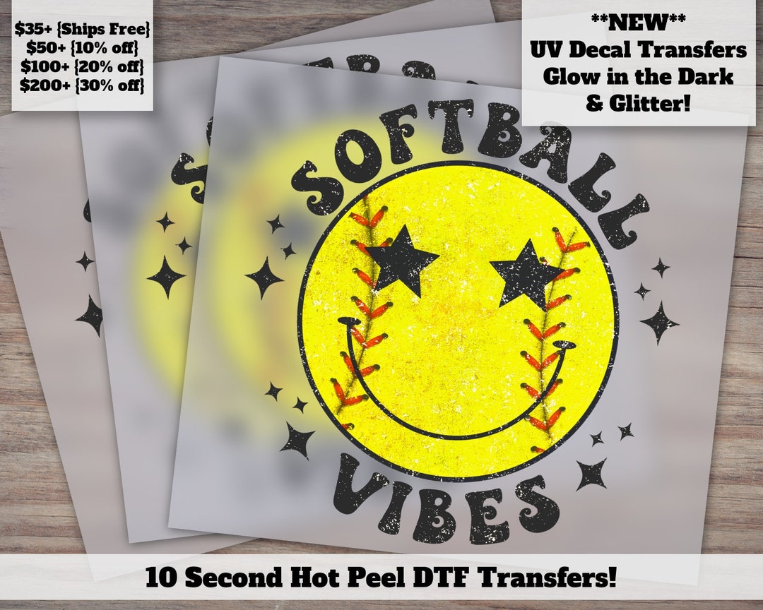 Softball Vibes Dtf Retro Dtf Smiley Face Dtf Softball - Etsy
