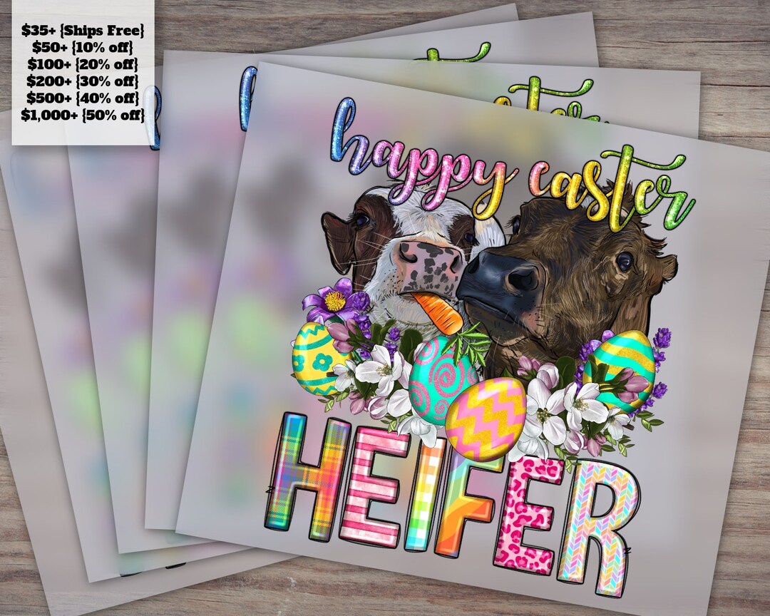 Happy Easter Heifer Ready-to-press DTF, Heat Transfer Animal Design ...