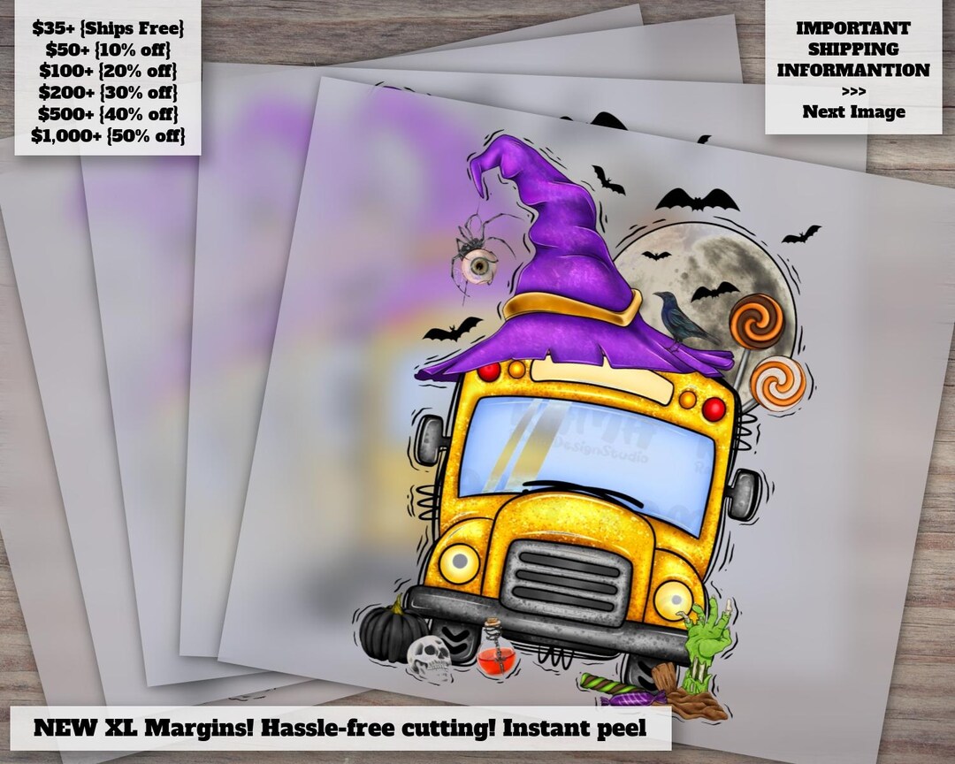Spooky Halloween School Bus Design for Heat Transfer | Ghost and Happy ...