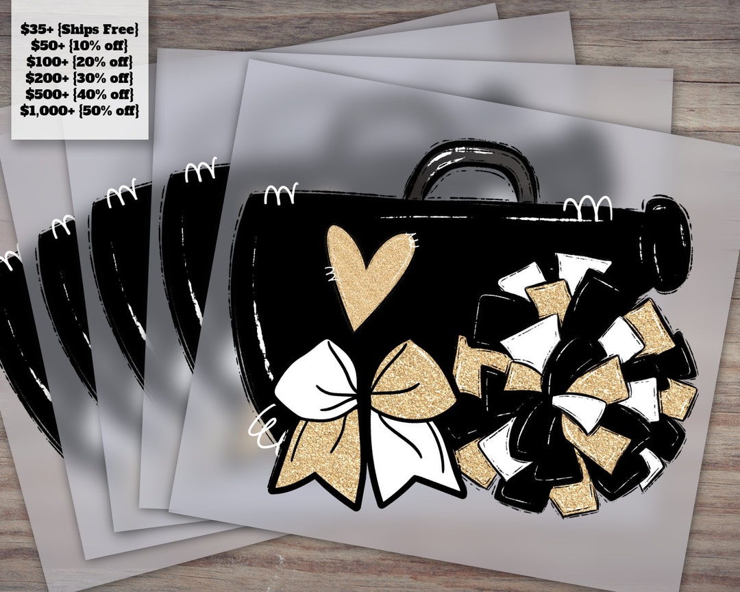 Black Gold Cheerleading Spirit Wear Designs Ready for Heat Transfer ...