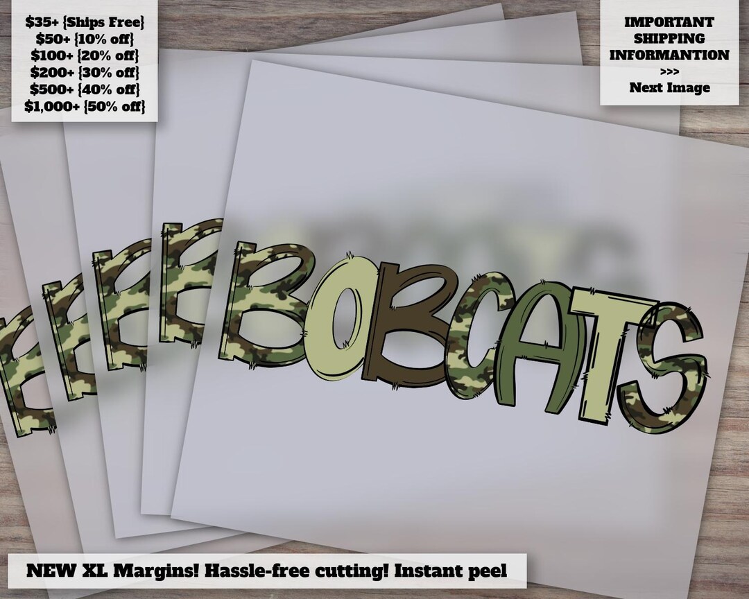 Bobcats Doodle Camo Letters, Ready to Press Heat Transfer DTF, Custom ...