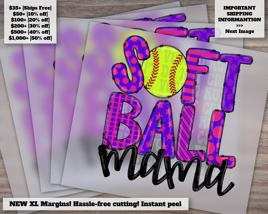 Hand-drawn Softball Mom Design in Pink and Purple, Ideal for Heat ...