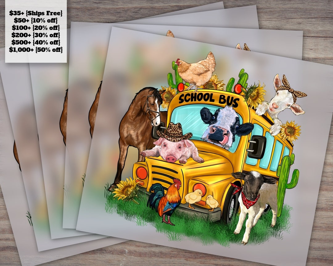Farm Animal School Bus Design for Back to School Ready to Press, Heat ...