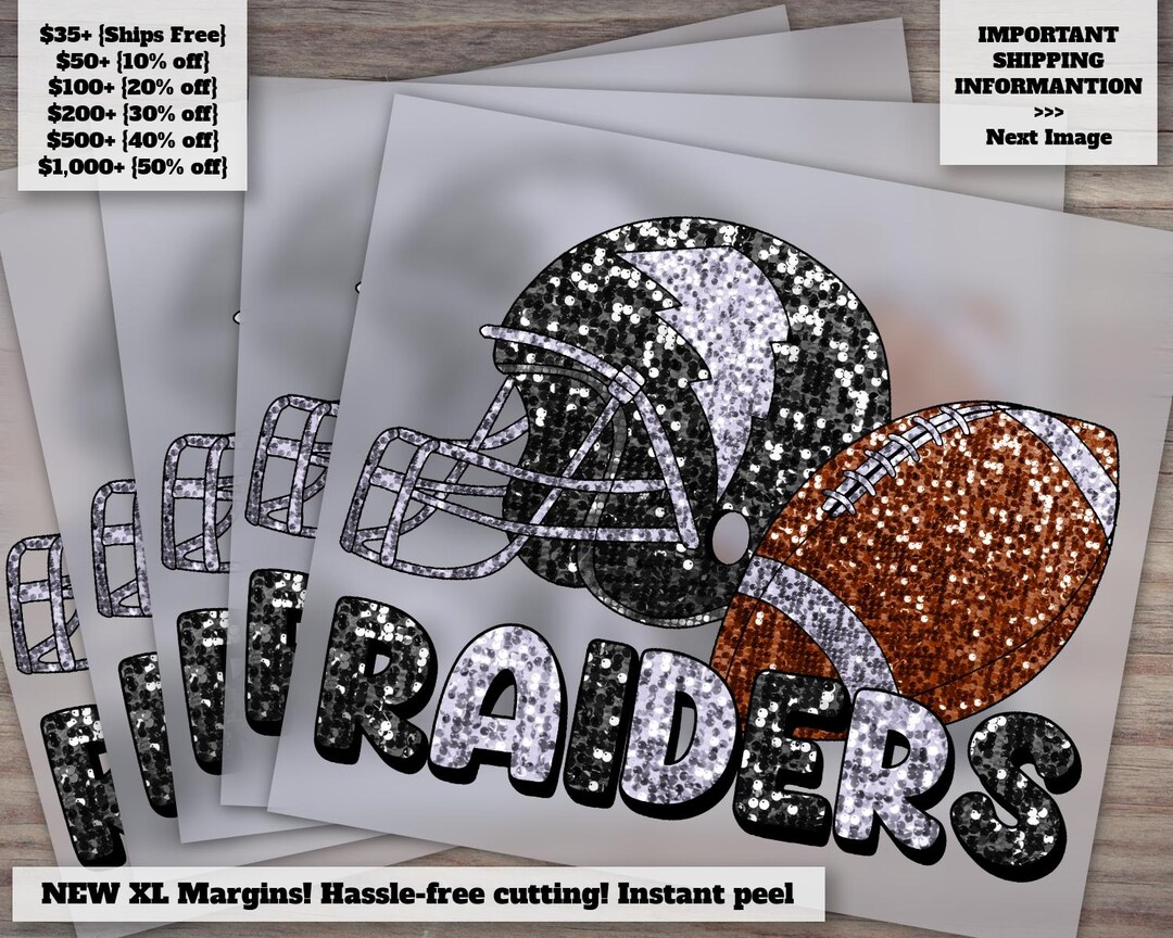 Raiders Sequin Black Silver Football Heat Transfer - Ready to Press DTF - Etsy