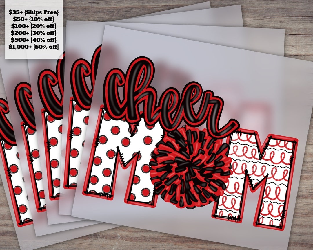 Hand Drawn Cheer Mom Design Red and Black Cheerleader Art for Heat ...