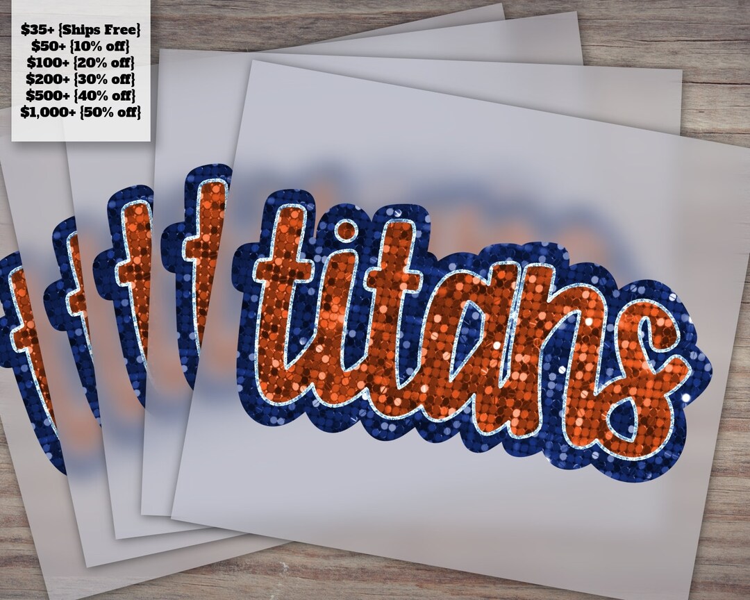 Titans Glitter Sequins Hand Drawn Faux Patch, Football Heat Transfer ...