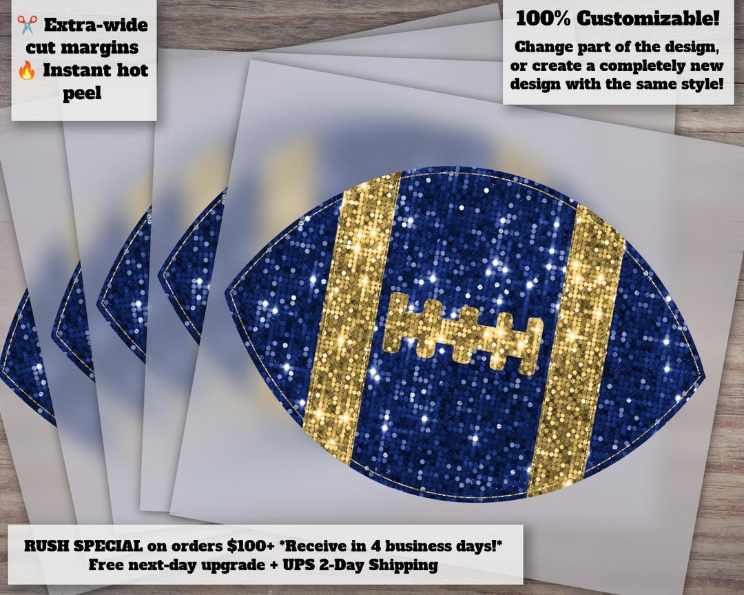 Blue Gold Football Glitter Design | Hand Drawn Sequin Effect | Ready to ...