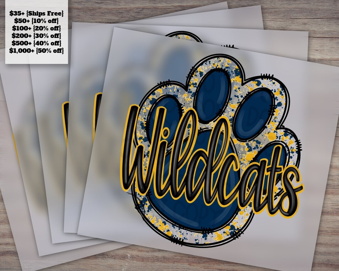 Hand-drawn Wildcats Design, Blue Gold Paw Print, Ready to Press ...