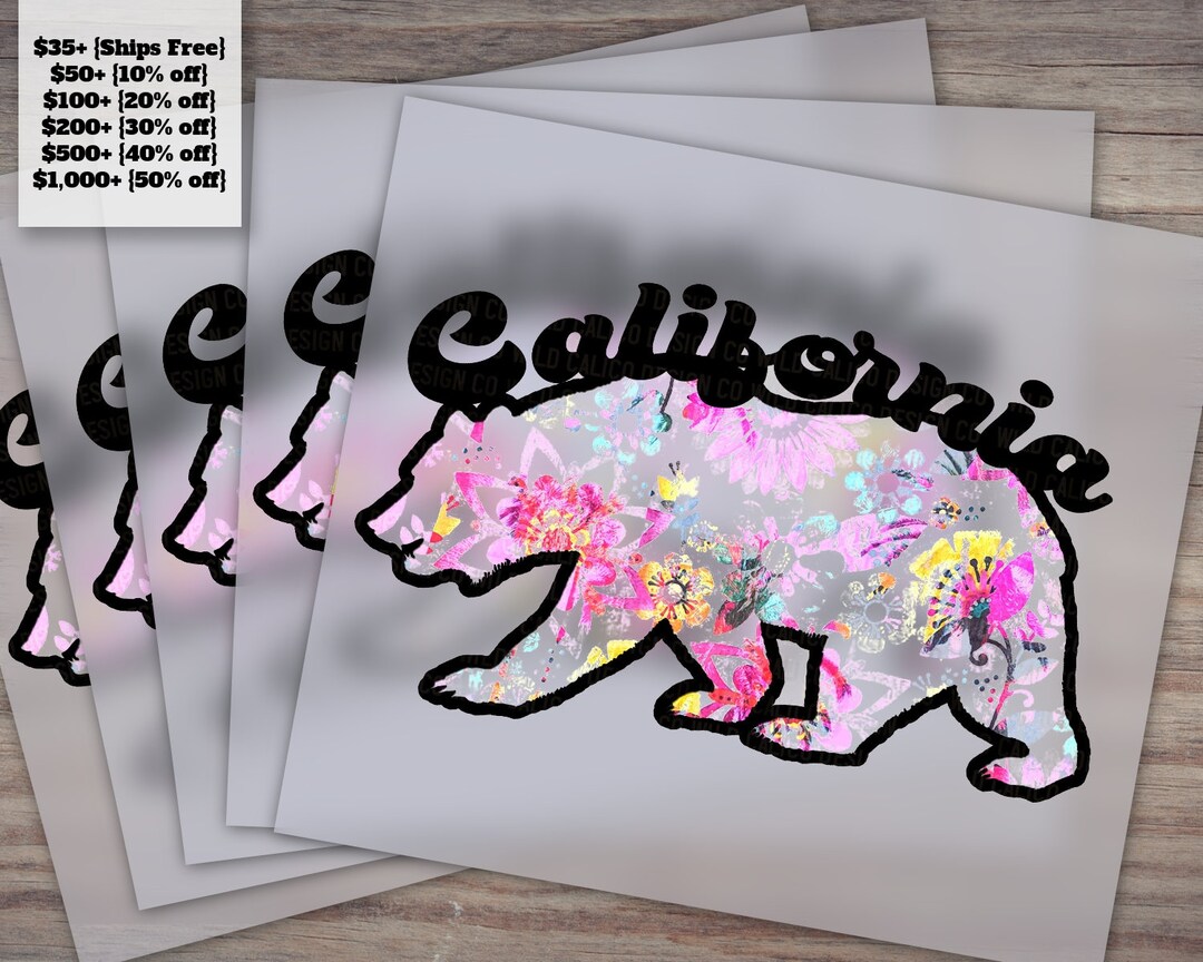 California Bear and Floral Design for Commercial Use, Graphic Tee, DTF ...
