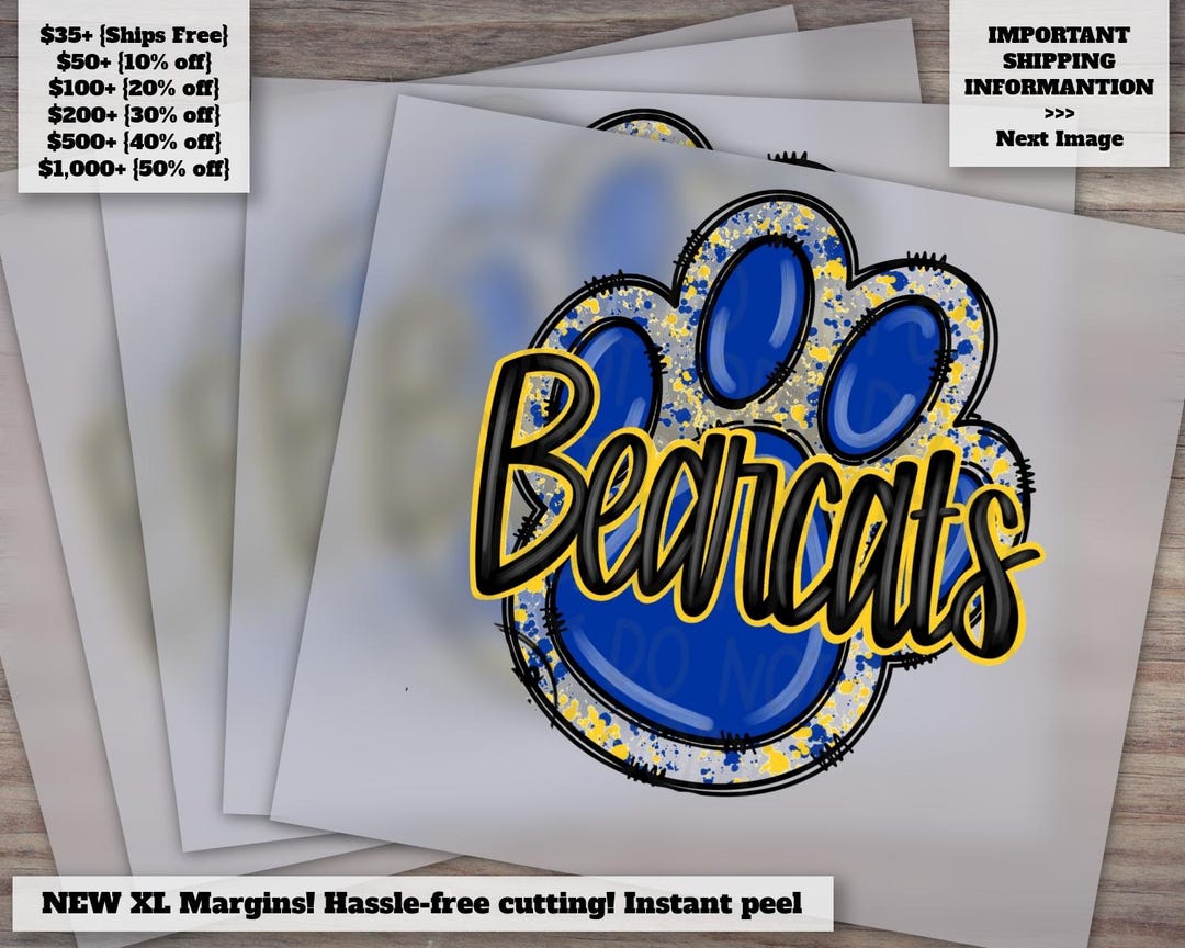 Bearcats Football Hand-drawn Blue and Yellow Paw Print | Ready to Press ...