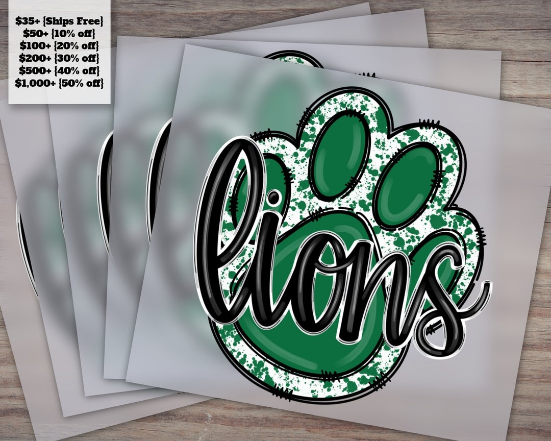 Green Hand-drawn Lions Football Paw Print Design Ready to Press Heat ...