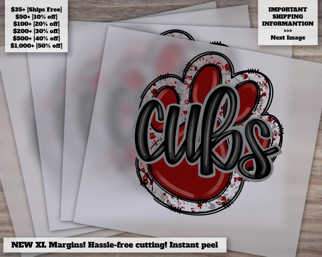 Maroon Gray Cubs Mascot Hand Drawn Design for Football Heat Transfer ...