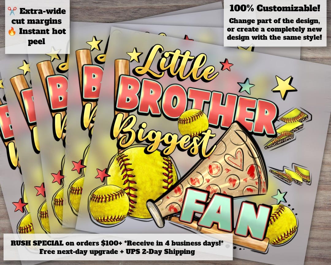 Softball Game Day Little Brother Fan Design, Ready to Press Heat ...