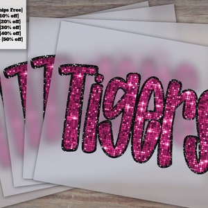 Hand Drawn Pink Sequin Tigers Design, Football-inspired Appliqué, Ready ...