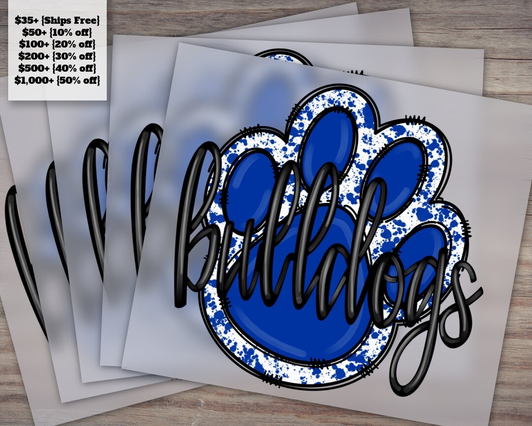 Blue Bulldogs Hand Drawn Football Mascot With Paw for Heat Transfer ...