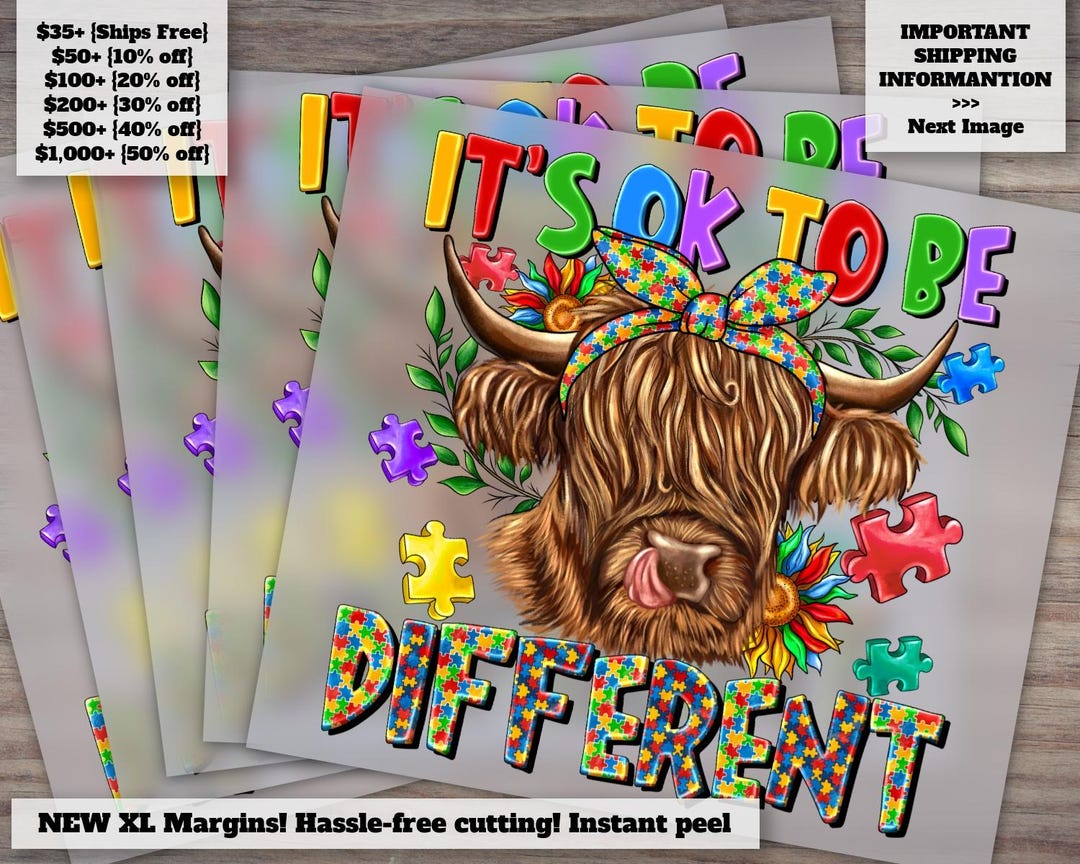 Autism Awareness Support Highland Cow Design, Ready to Press Heat ...