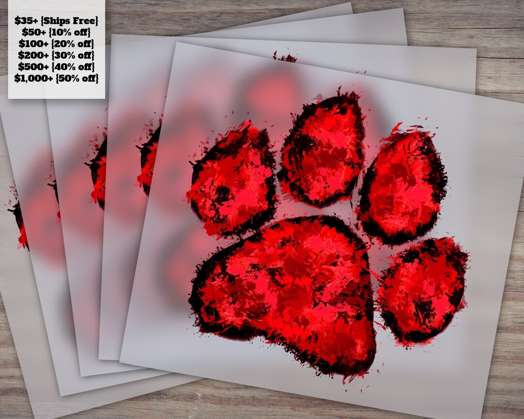 Distressed Paw Print, Red Black Grunge Artwork, Heat Press Ready for ...