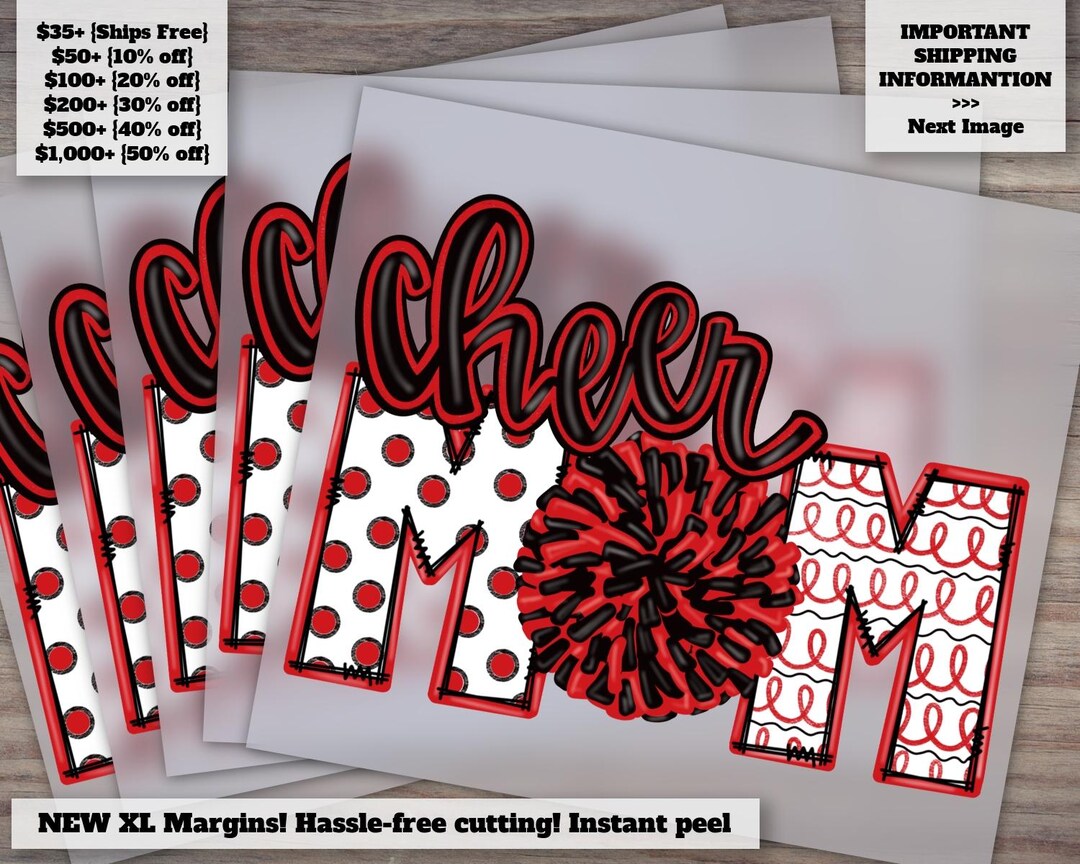 Hand Drawn Cheer Mom Design - Red and Black Cheerleader Art for Heat ...