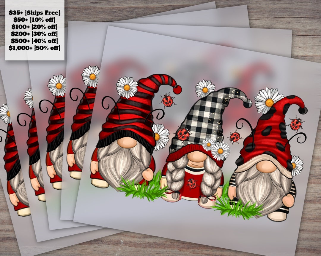 Cute Ladybug Gnomes Design for Heat Transfer, Ready to Press DTF, Ideal ...