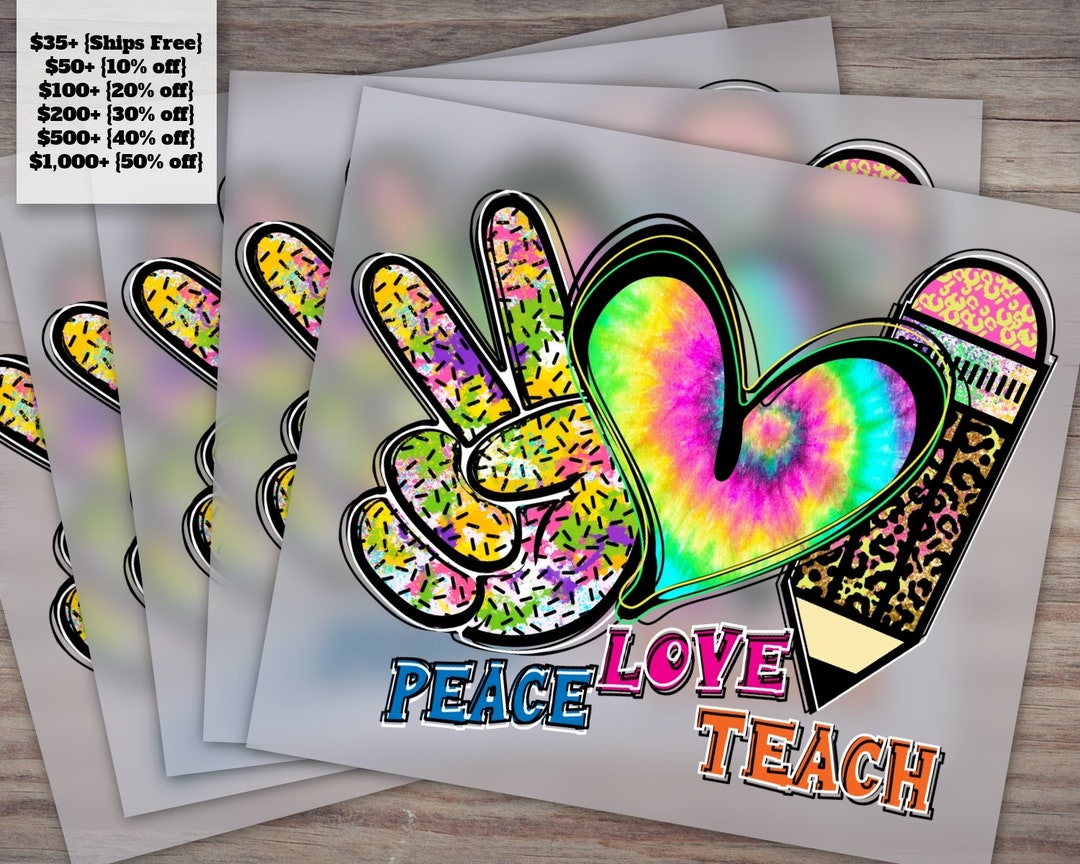 Peace Love Teach Hand Signal Design With Leopard Tie Dye Kindergarten ...