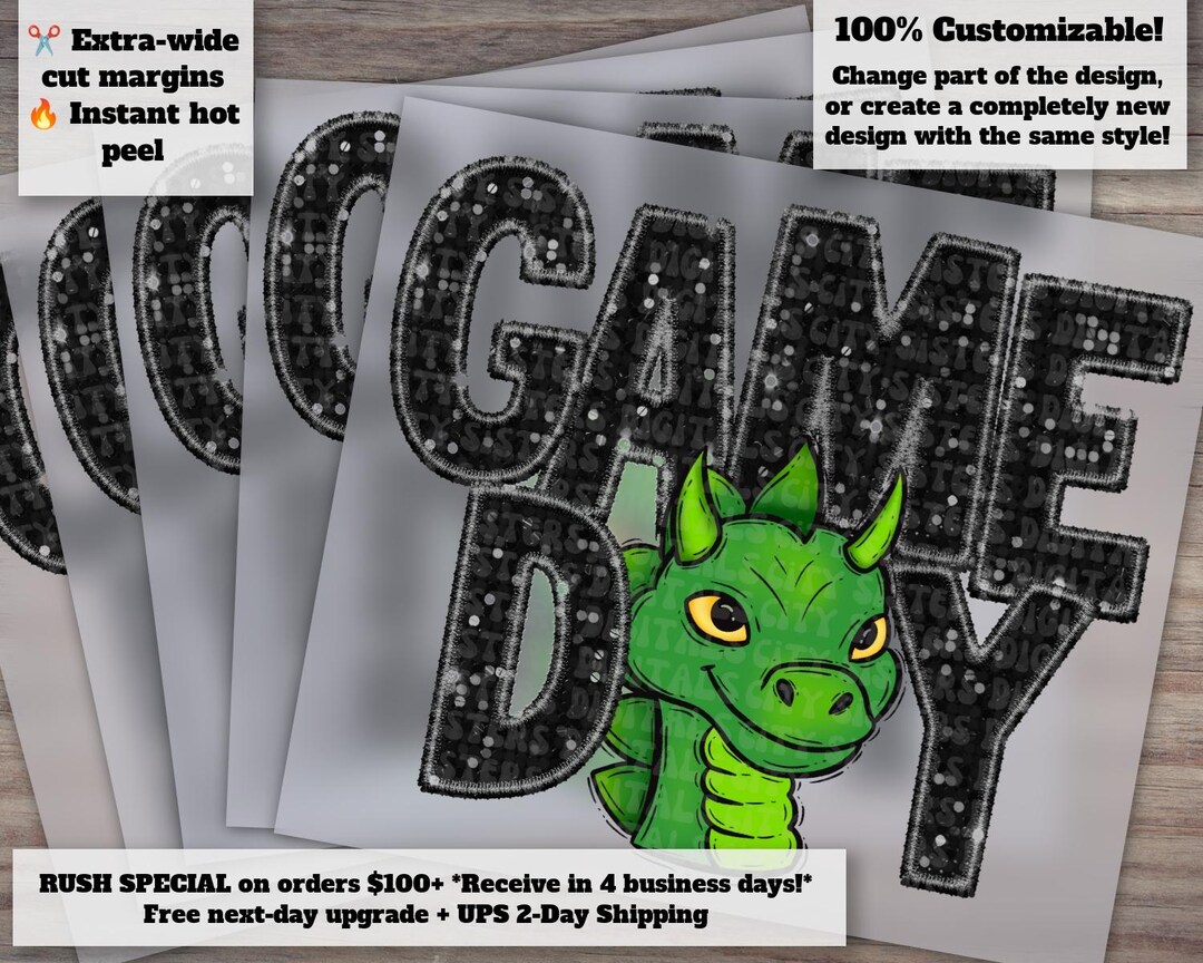 Dragons Game Day Faux Glitter Heat Transfer | Ready to Press | DTF ...